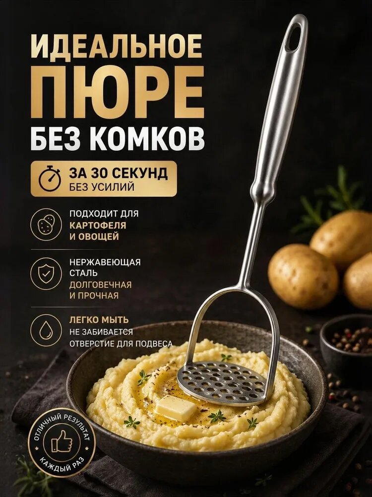 Толкушка для картофеля из нержавеющей стали, пресс для пюре, картофелемялка, для овощей и детского питания