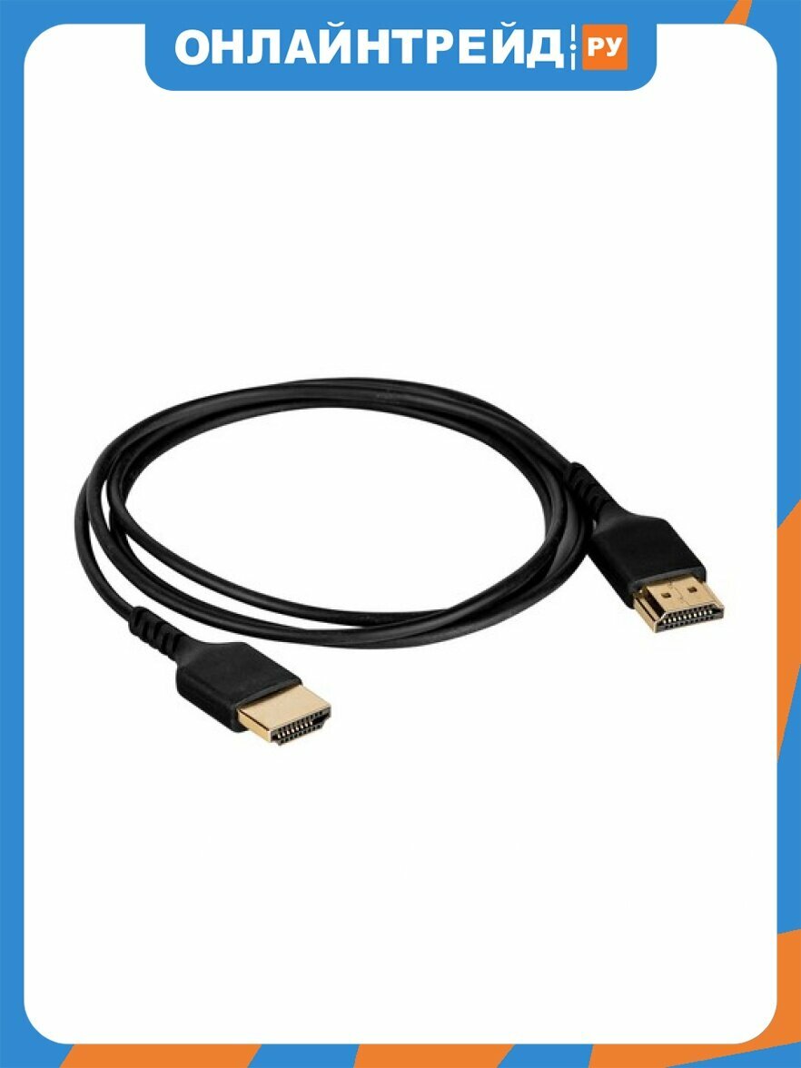 Кабель Wize HDMI WAVC-HDMIUS-0.2M, v.2.0, 19M/19M, 4K/60 Hz 4:4:4, 36 AWG, HDCP 2.2, ультратонкий, позол. разъемы, черный, 0.2м