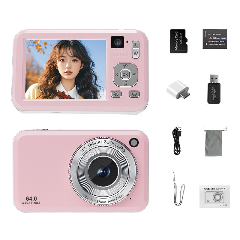 Цифровая камера унисекс SONGDIAN DC315, Fairy Pink+16G Internal Memory[64MP+Dual Rear Cameras+Flashes]