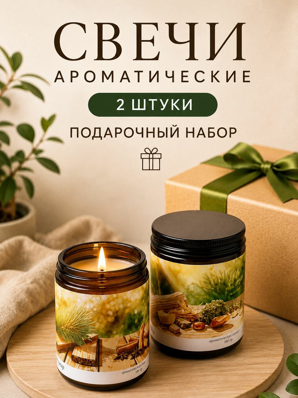 Набор ароматических свечей "Шафран и кедр" и "Белый кедр", 2 шт