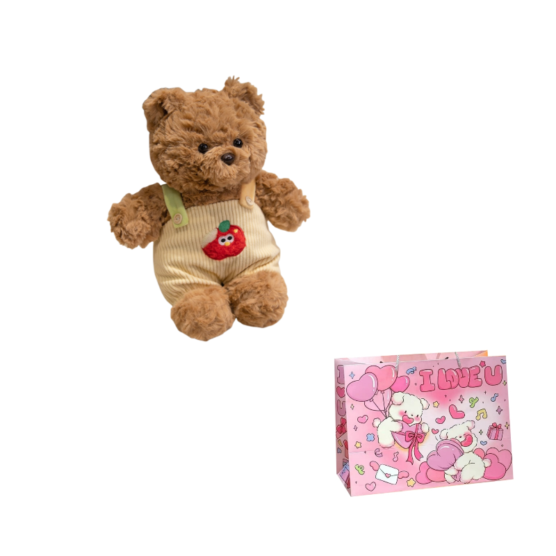 Комбинезон унисекс PUDOWRABBIT куклы-медведи Мейл плюшевые, Brown Bear Yellow Apple Overalls, 25CM EU