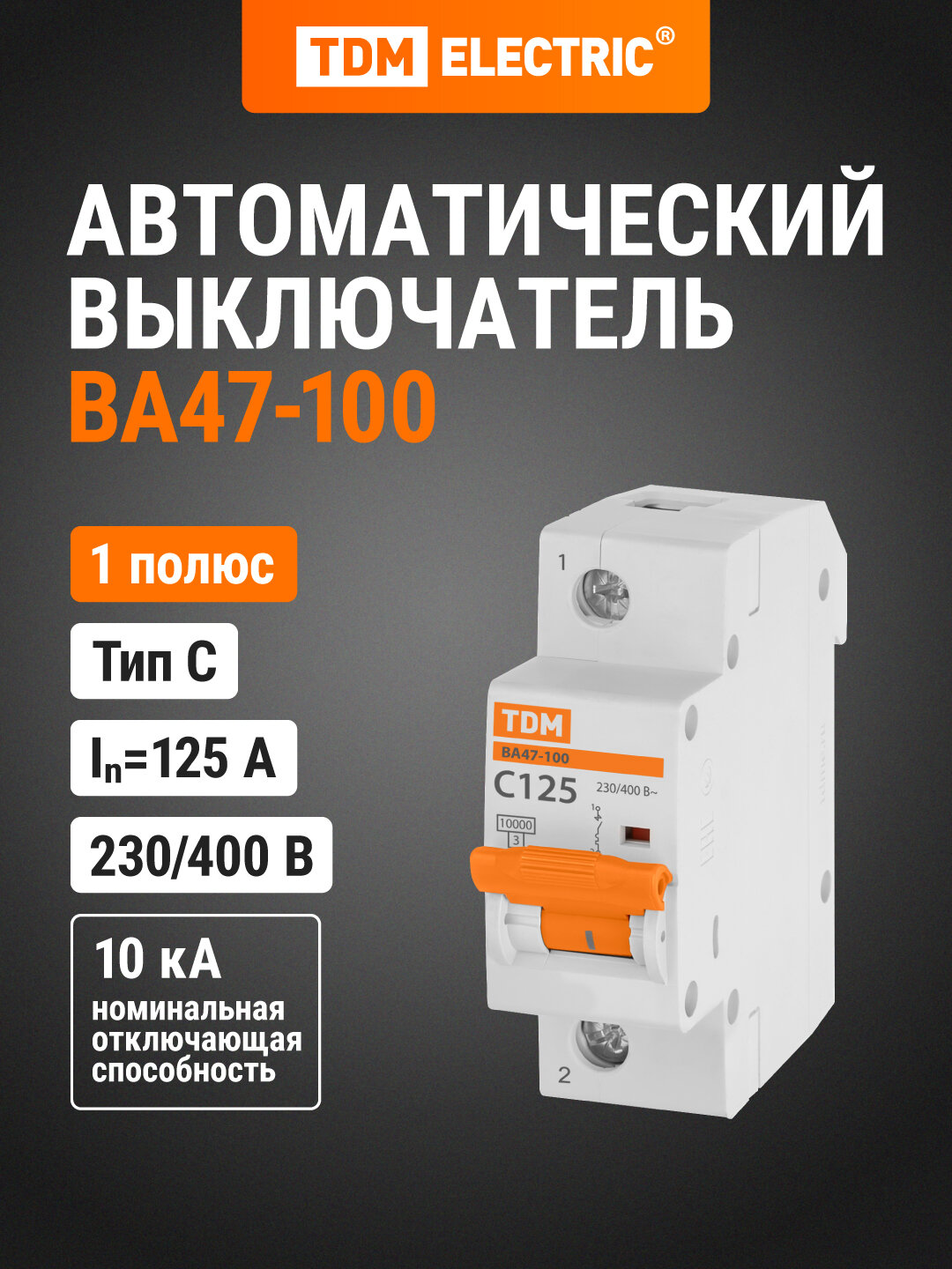 Автоматический выключатель ВА47-100 1Р 125А 10 кА тип С TDM Electric