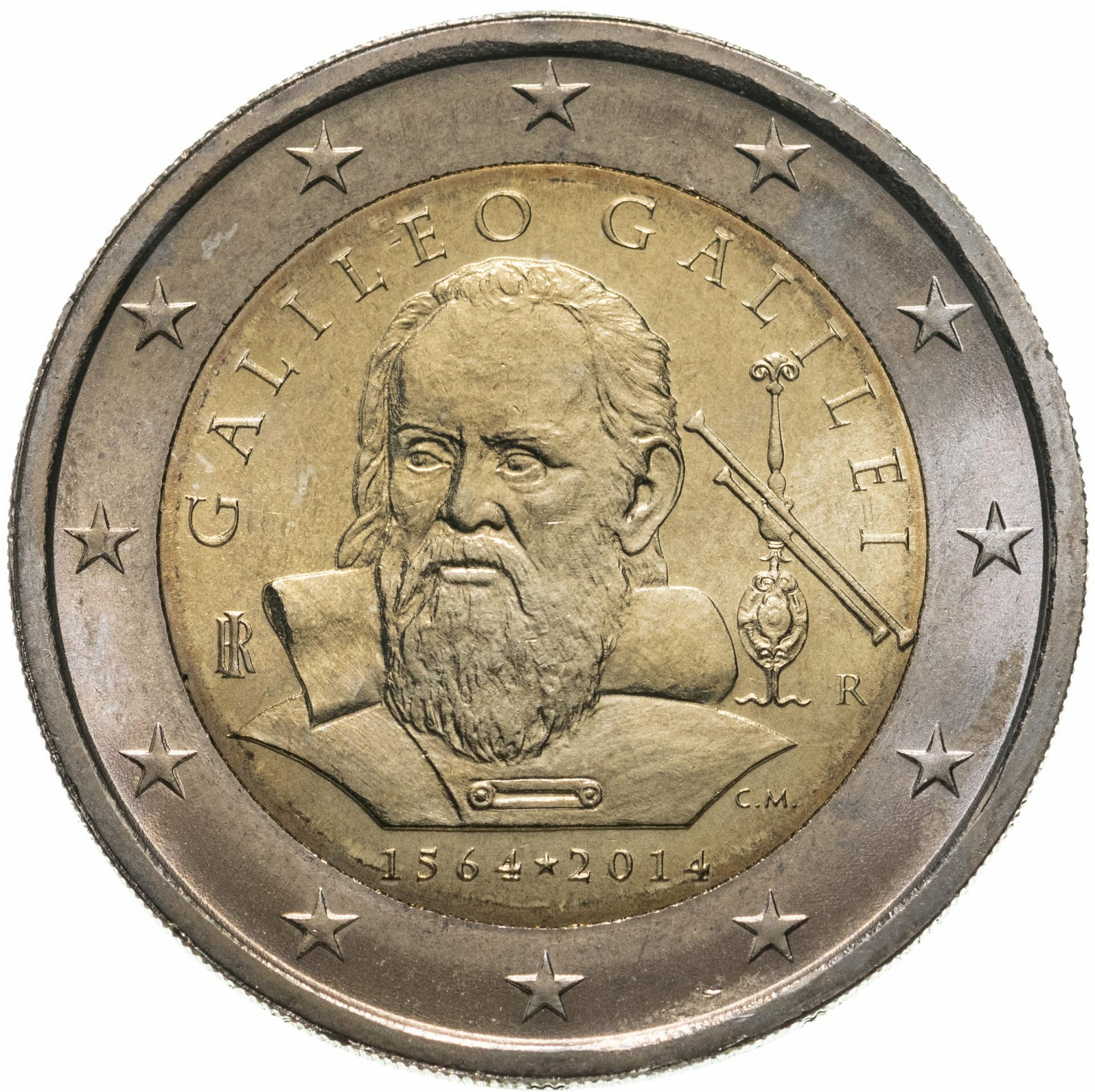 Италия 2 евро euro 2014 "450 лет со дня рождения Галилео Галилея", Биметалл, в сохранности UNC