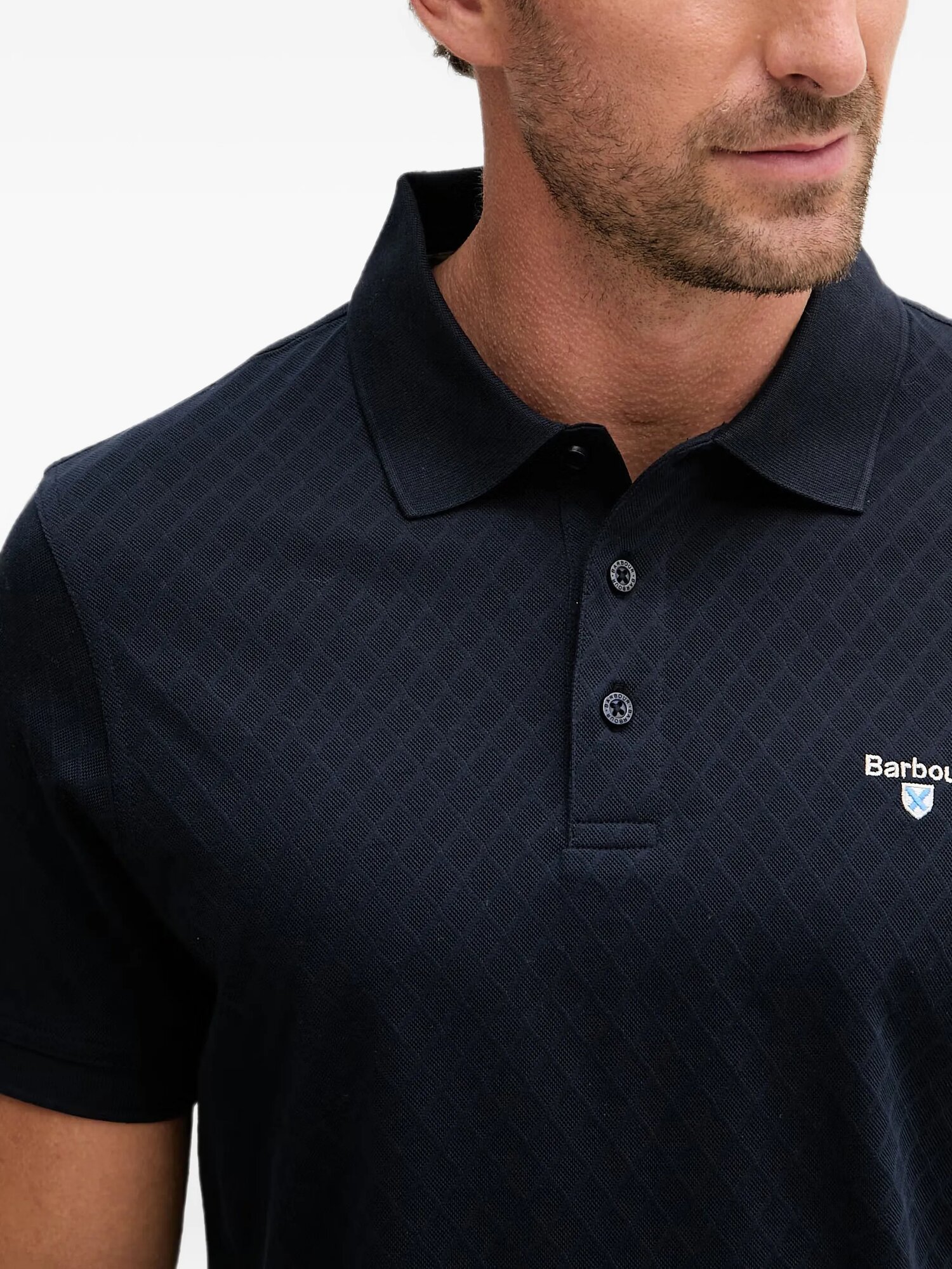 Рубашка Barbour Diamond-textured polo shirt, размер 46, Синий принт — фото 1
