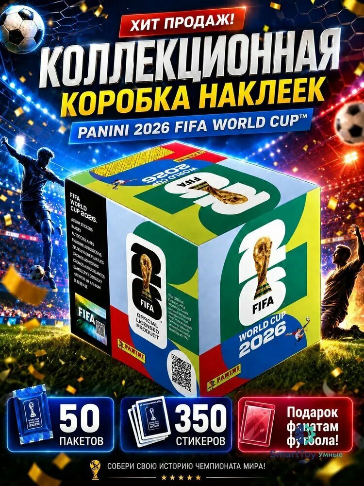 Panini 2026 FIFA World Cup Sticker Collection Box, 50 пакетов (350 стикеров), футбольные коллекционеры стикеры, Чемпионат мира 2026