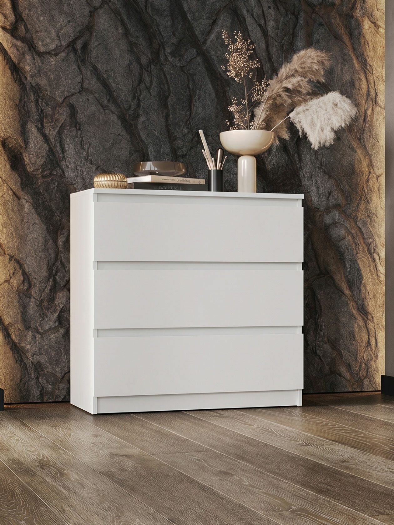 Комод для одежды и хранения вещей Вега с ящиками, 82.8x32.4x75.5 см, Белый
