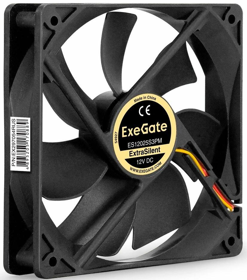 Корпусный вентилятор ExeGate EX297054RUS Вентилятор 12В DC ExtraSilent ES12025S3PM (120x120x25 мм, Sleeve bearing (подшипник скольжения), 3pin+Molex, 1350RPM, 23dBA)