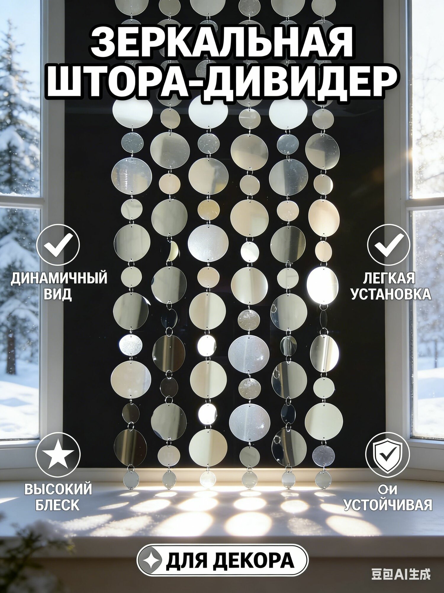 Занавеска на дверь из бусин серебристый, серый металлик