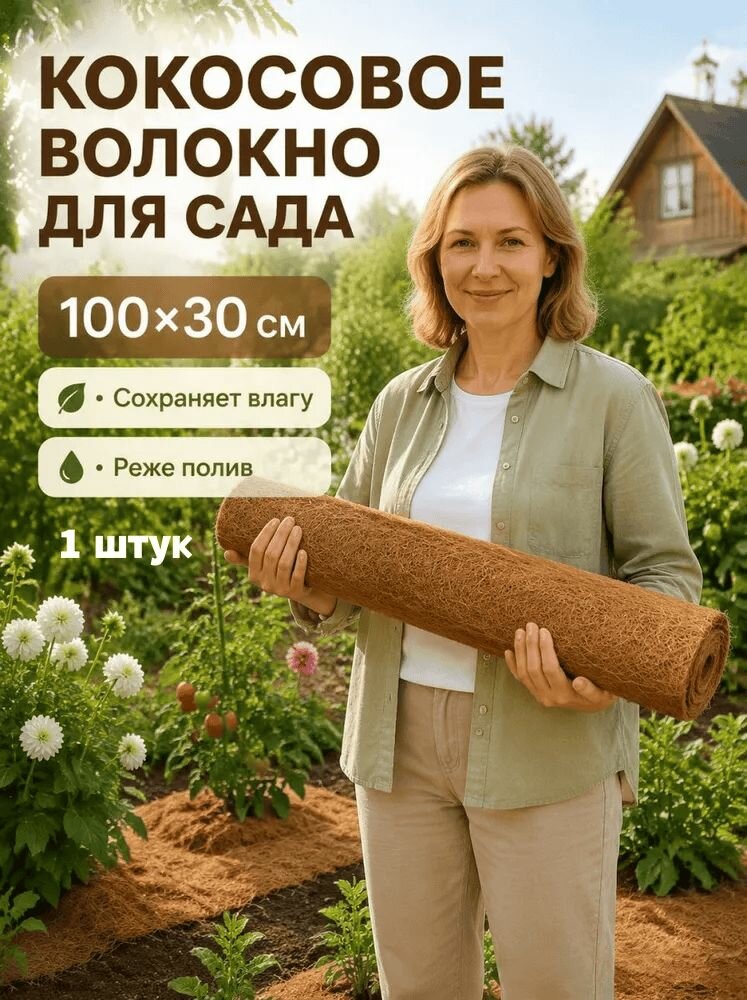 Агроткань от сорняков Кокосовое волокно, 0.3x1 м, 40 г-кв. м, 20 мкм, 1 шт