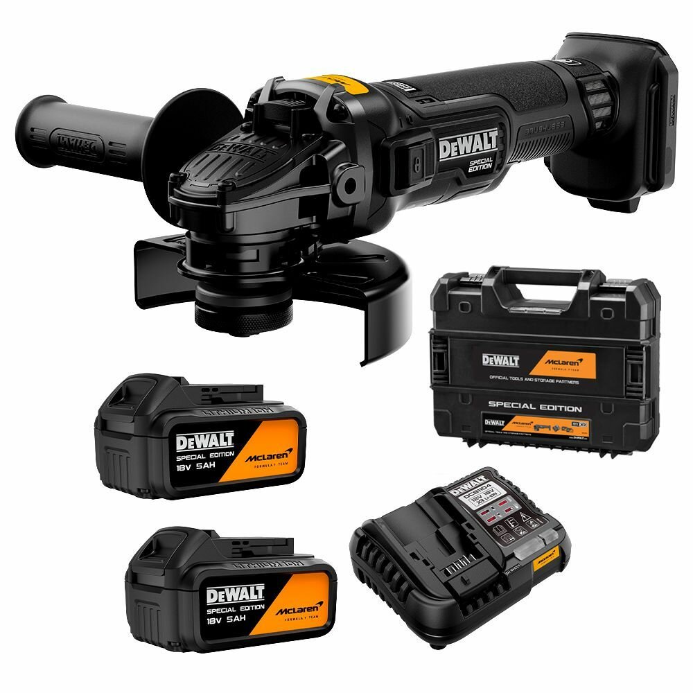 УШМ DeWALT F1 McLaren DCG45MP2T, 9000 об/мин, 18В, 2 аккумулятора
