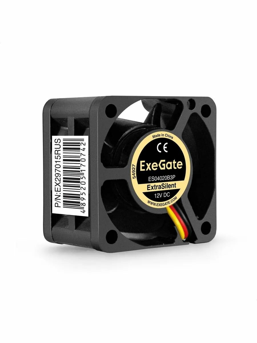 Корпусный вентилятор ExeGate EX297015RUS Вентилятор 12В DC ExtraSilent ES04020B3P (40x40x20 мм, 2-Ball (двойной шарикоподшипник),3pin, 6300RPM, 28dBA)