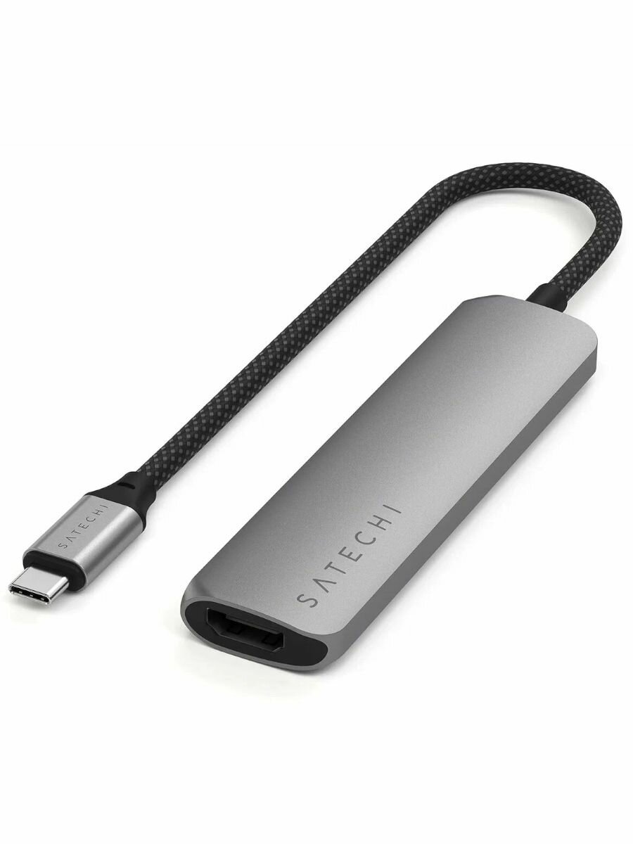 Док-станция Satechi ST-P4SM 4-IN-1 USB-C SLIM MULTIPORT ADAPTER 4K, SPACE GRAY