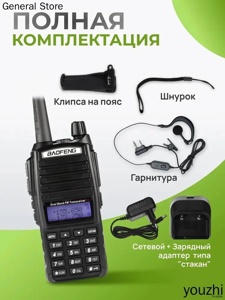 Рация Баофенг UV-82 8 Вт двухдиапазонная, комплект 2 шт с Type-C зарядкой, 3 режима мощности, защита IP56 для охоты, туризма и строительства