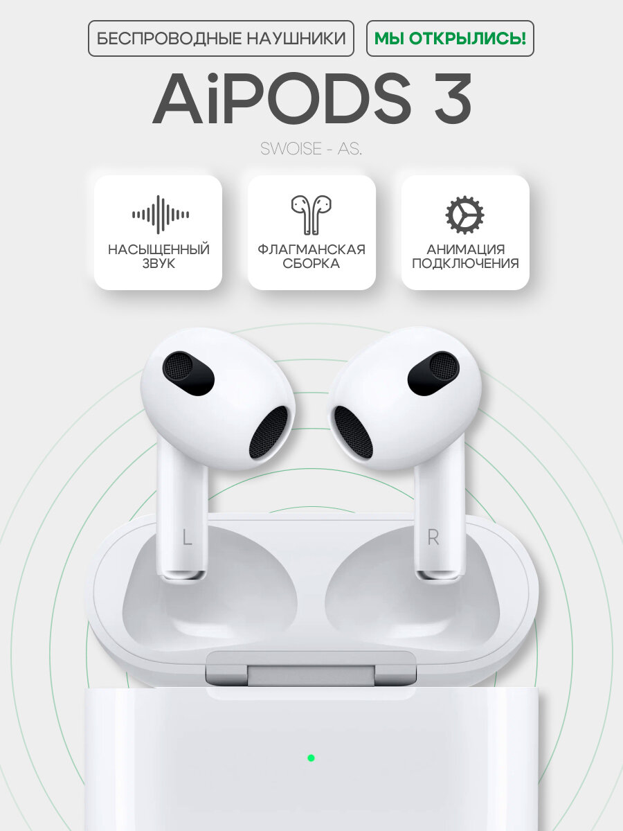 Беспроводные наушники AiPods 3 с прозрачностью для iOS и Android