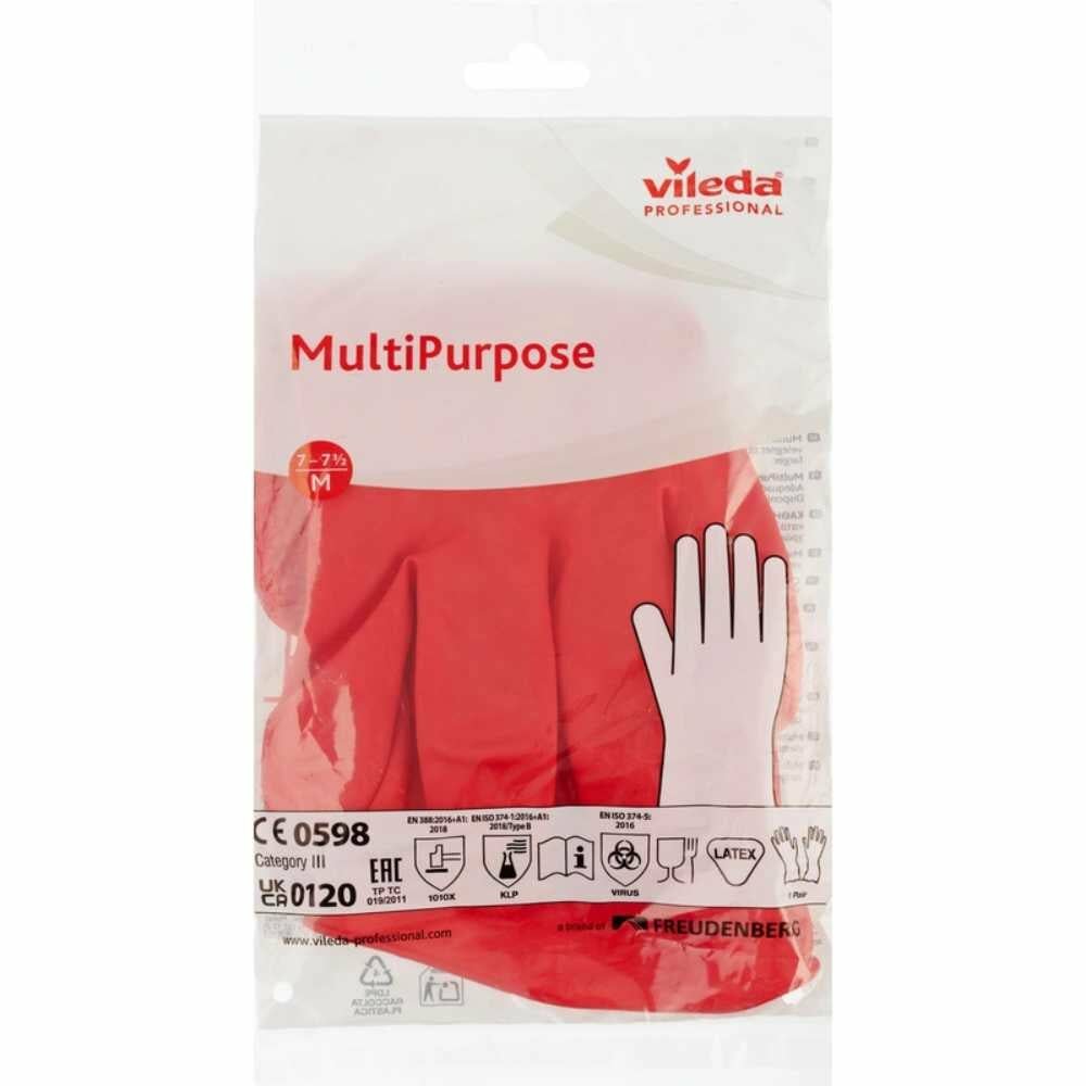 Перчатки резиновые многоцелевые Vileda Professional M, красный, арт. 8005/100750/100153 7308