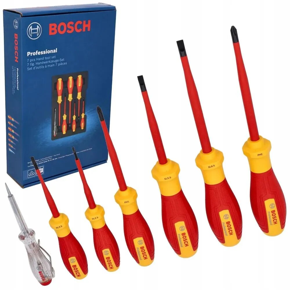 Bosch Профессиональная VDE Набор отверток, 7 предметов (SL/PH), 1600A02NF7