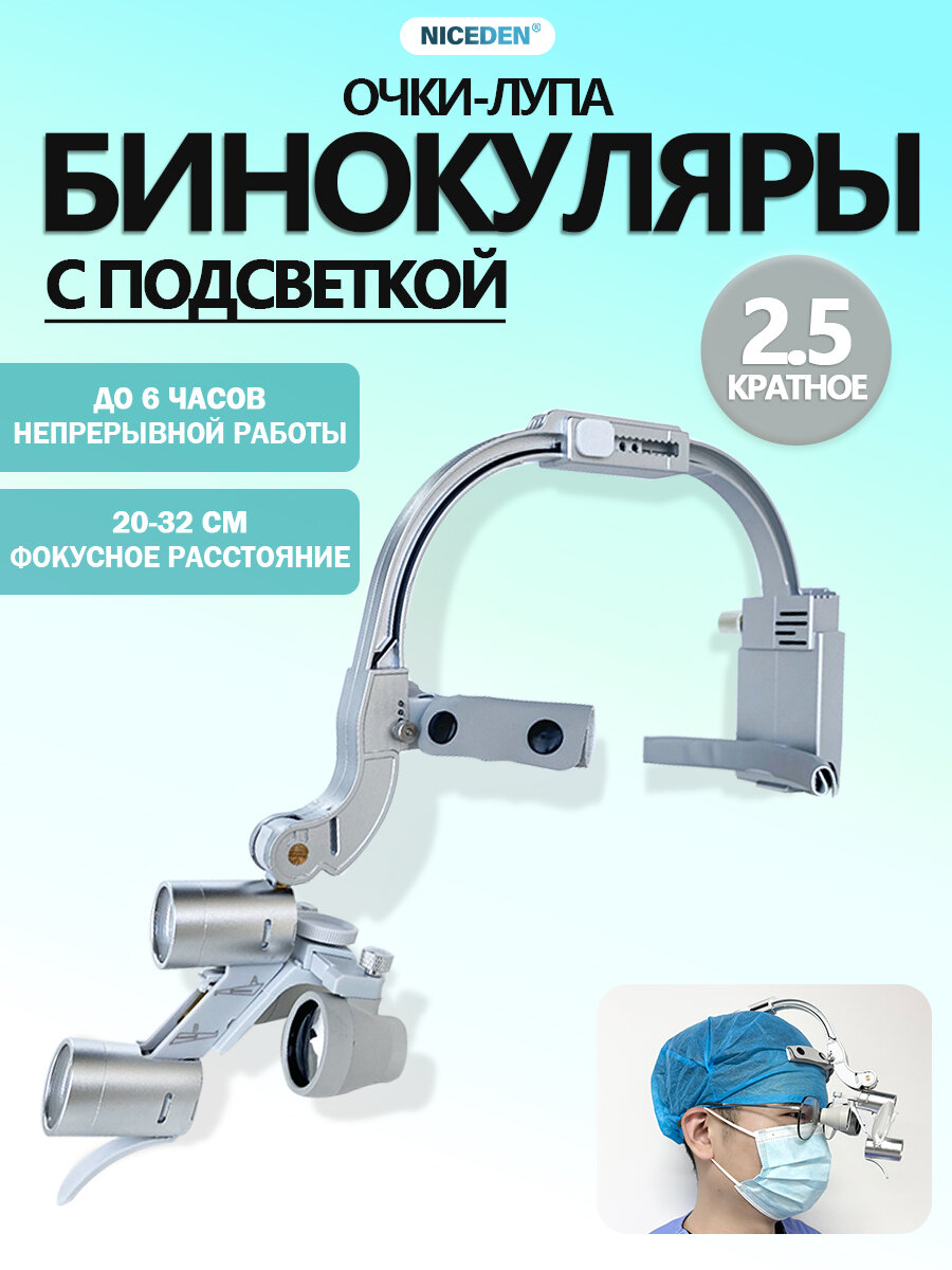 Стоматологические бинокулярные лупы 2.5x с LED-подсветкой Хирургические инструменты