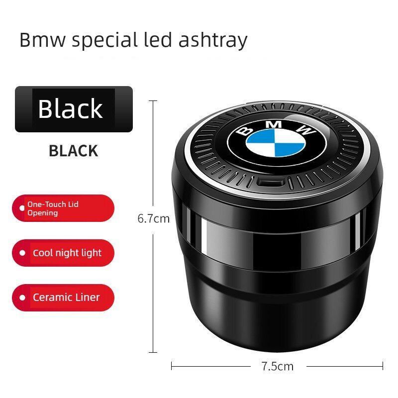 Автомобильная пепельница BMW для модели iX3 с одним нажатием, керамическим внутренним покрытием, черный короткий стиль