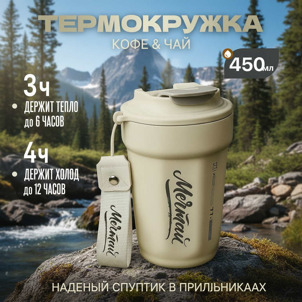 Автомобильная вакуумная термокружка 0 35 л белая 17 см