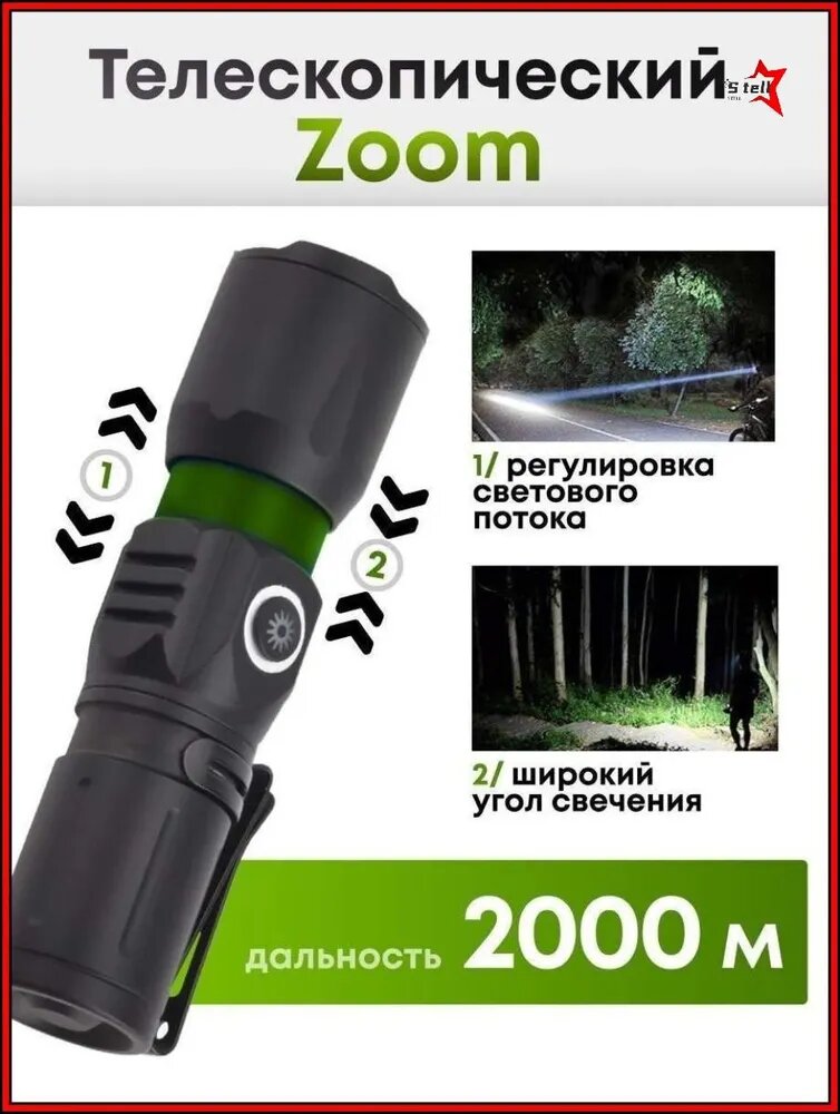 Кемпинговый фонарь Zoom, алюминиевый, черный, 2000 м