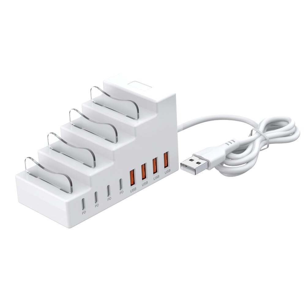 66W Быстрая зарядка USB розетка-удлинитель, 8 портов (4A+4C), с подставкой для телефона, белый