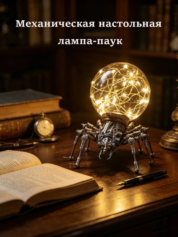 Механический светильник в стиле Стимпанк, Лофт декор из металла с LED подсветкой, Уникальный подарок