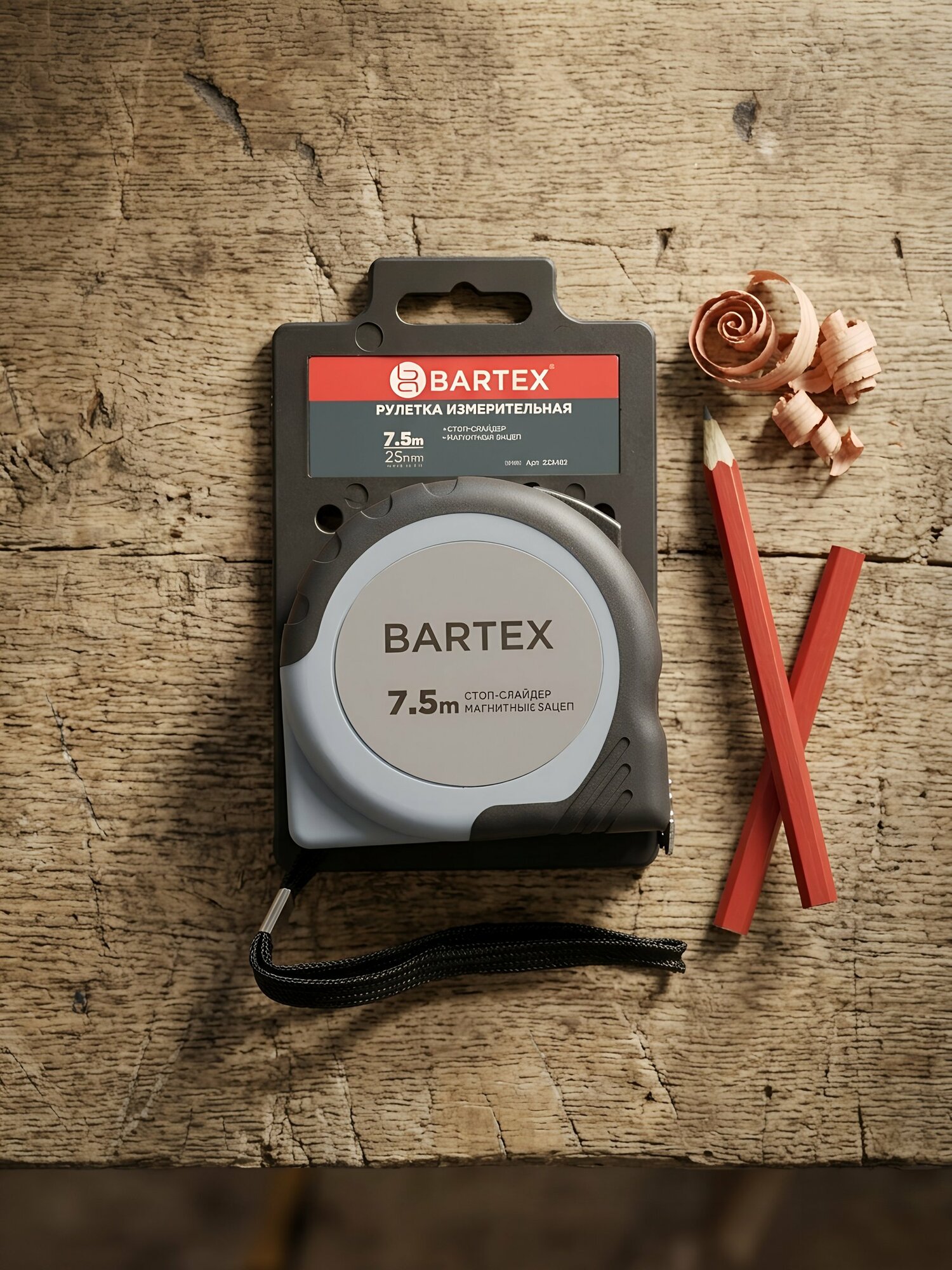 Рулетка измерительная Bartex JB 87, 7.5 м х 25 мм, обрезиненный пластик, магнитный наконечник, с фиксатором для точных замеров