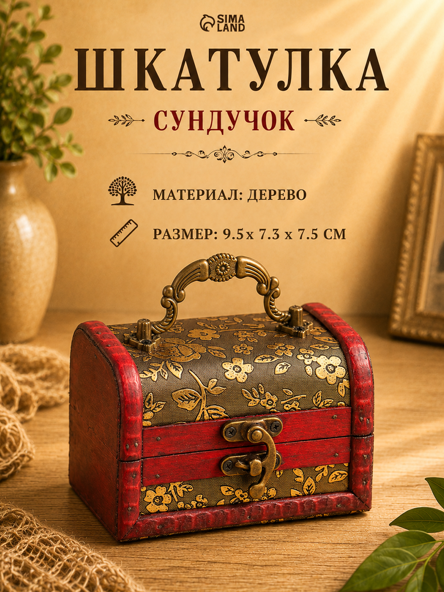 Шкатулка дерево сундучок с ручкой "Незабудки" 7,3х9,5х7,5 см 1200258