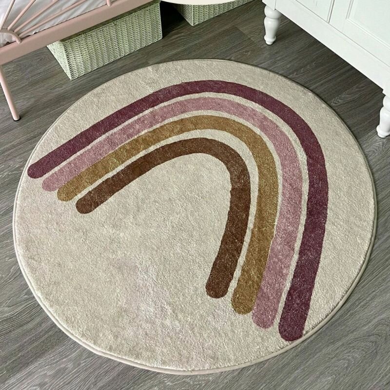 Круглый коврик из искусственного шерсти с принтом радуги, 120x120 см, для гостиной и спальни