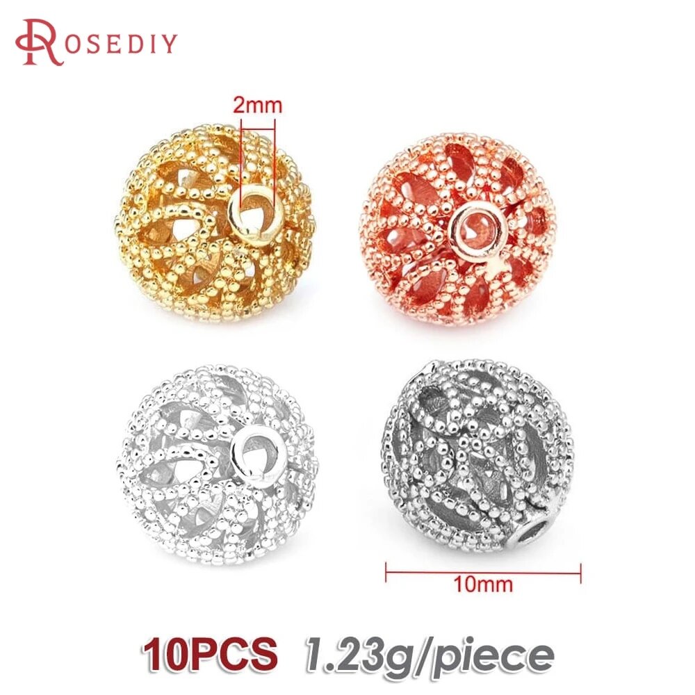 Бусины Rosediy 10 мм, 10 шт, серебряного цвета