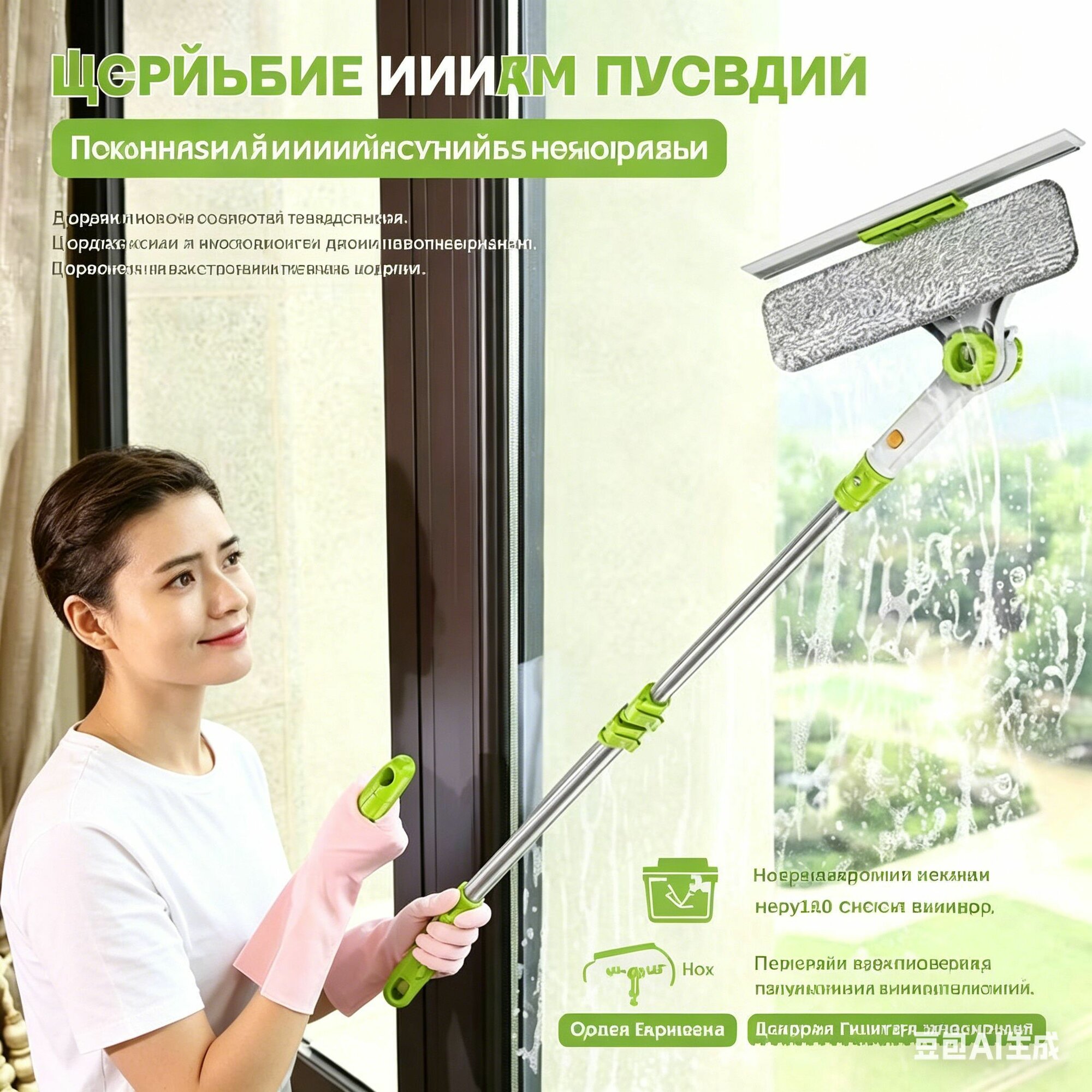 Мойка окон с U-образной ручкой, 3 в 1, регулируемая, 75-155 см