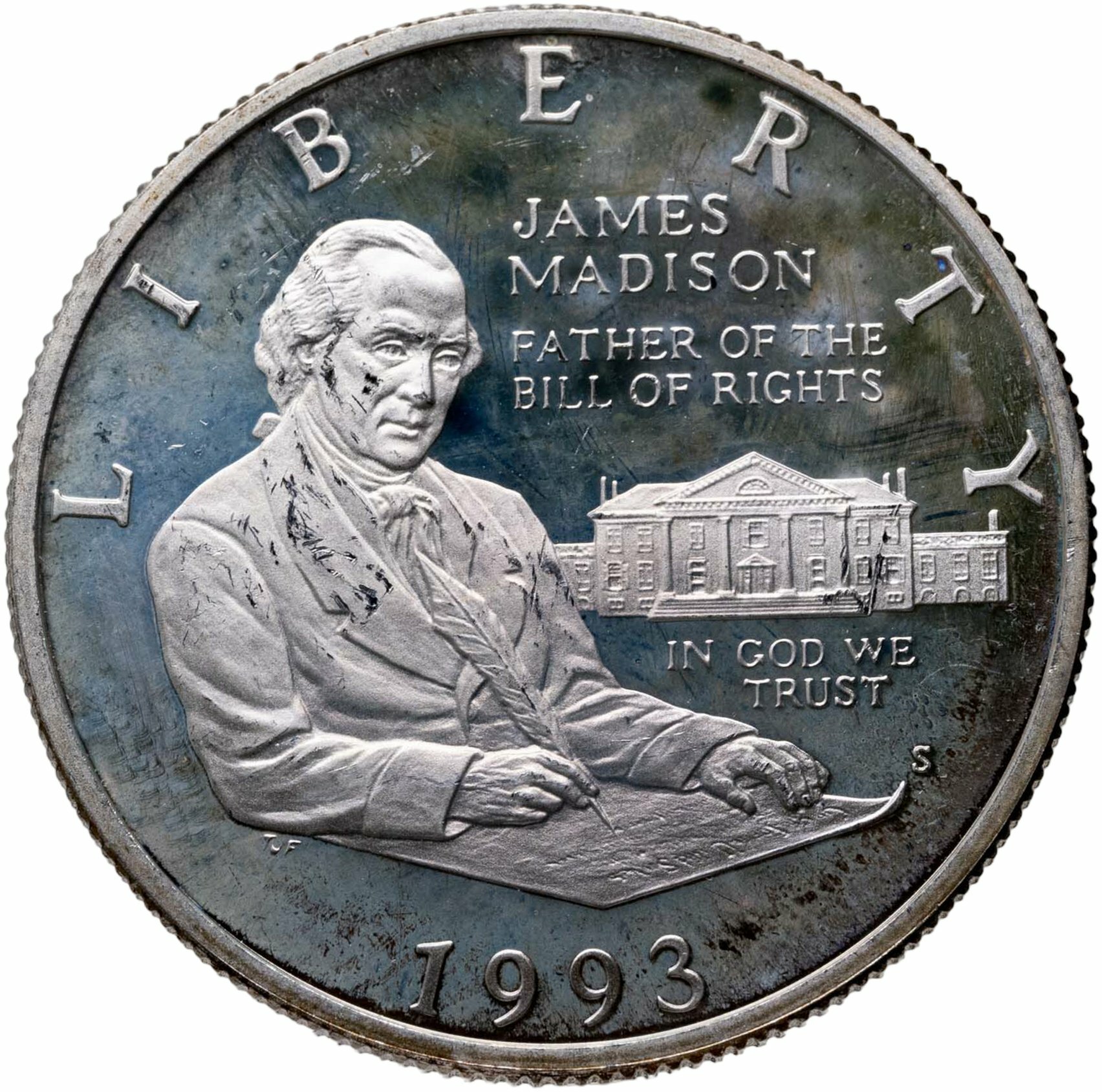США 50 центов 1/2 доллара, half dollar 1993 Джеймс Мэдисон и Билль о правах, Серебро 900, в сохранности Proof