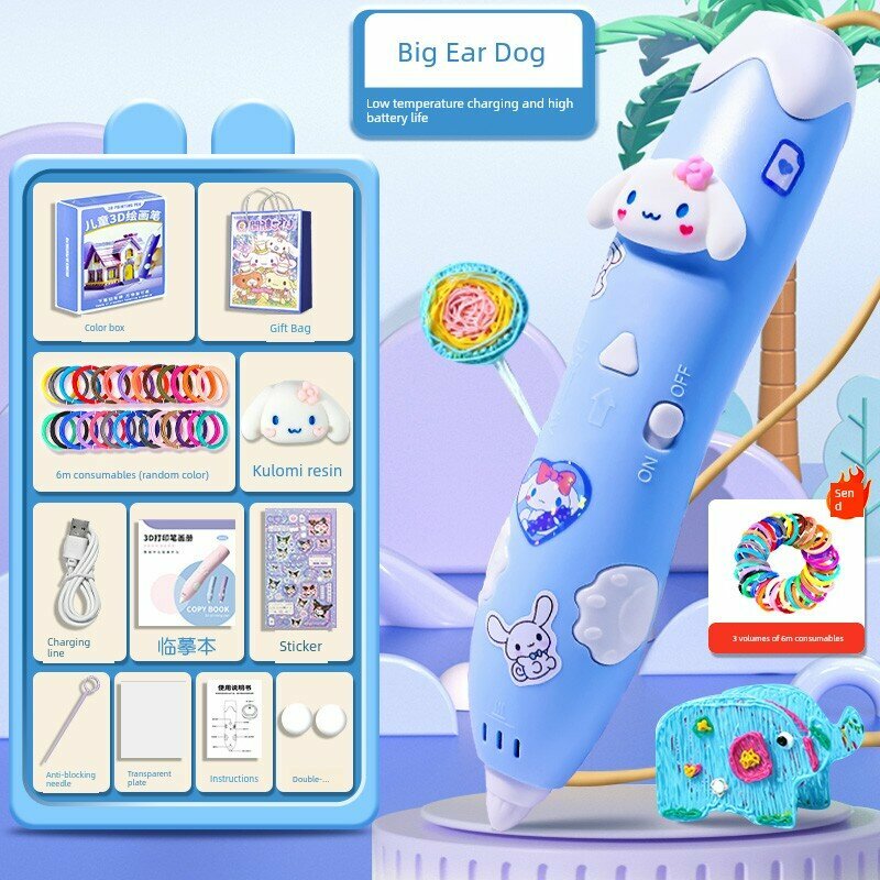 3D-ручка для детей 3-6 лет, модель с длительным сроком работы, 3 катушки филамента, альбом, подарочная упаковка и мешок