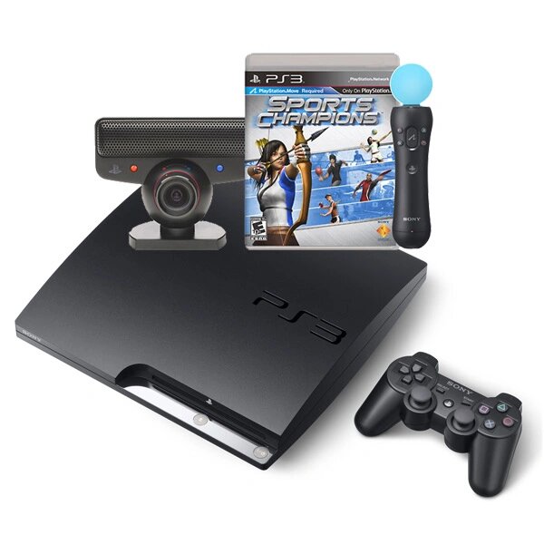 Игровая приставка PlayStation 3 Slim 3 + Move + Camera + Sports Champions 320 ГБ HDD, черный