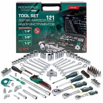 Набор инструмента 1/2"&1/4"&3/8"DR с 6-гранными головками 121пр. ROCKFORCE