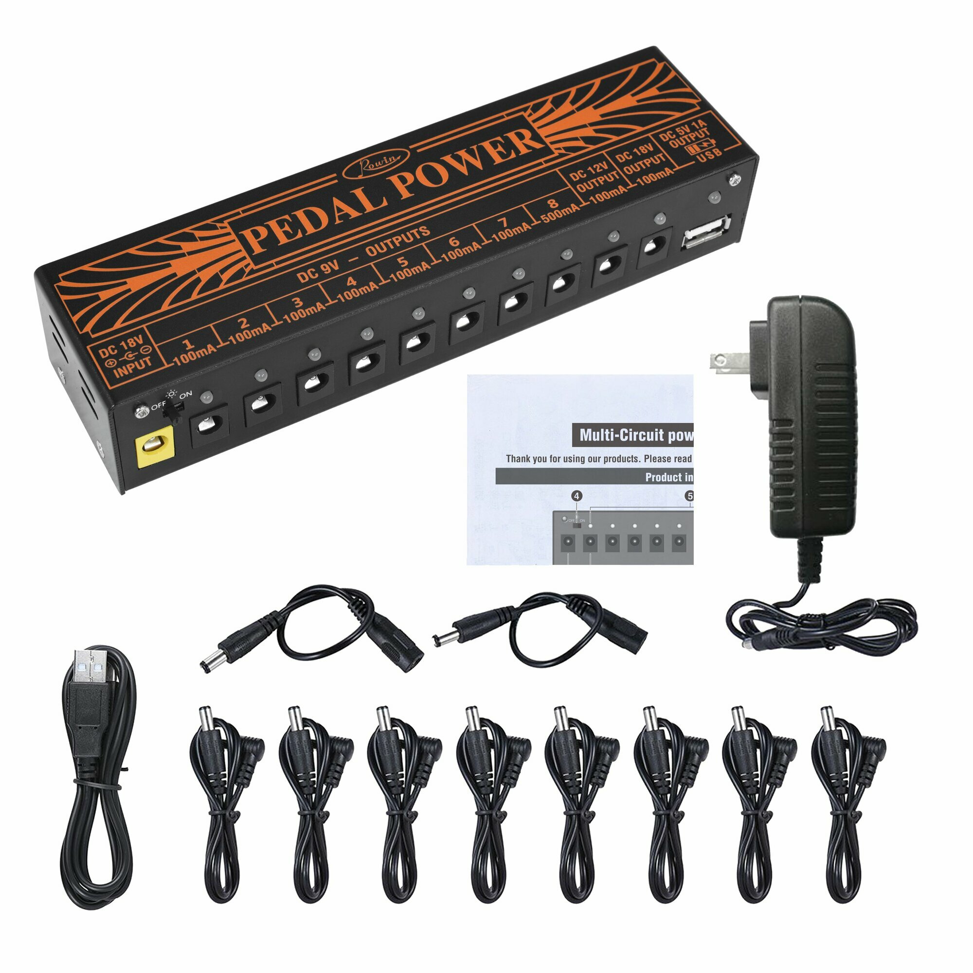 ROWIN PW-1 POWER SUPPLY Обновление выходного многоконтурного питания для гитарной педали 10 путей 9V/12V/18V DC выходов и 1 путь 5V USB