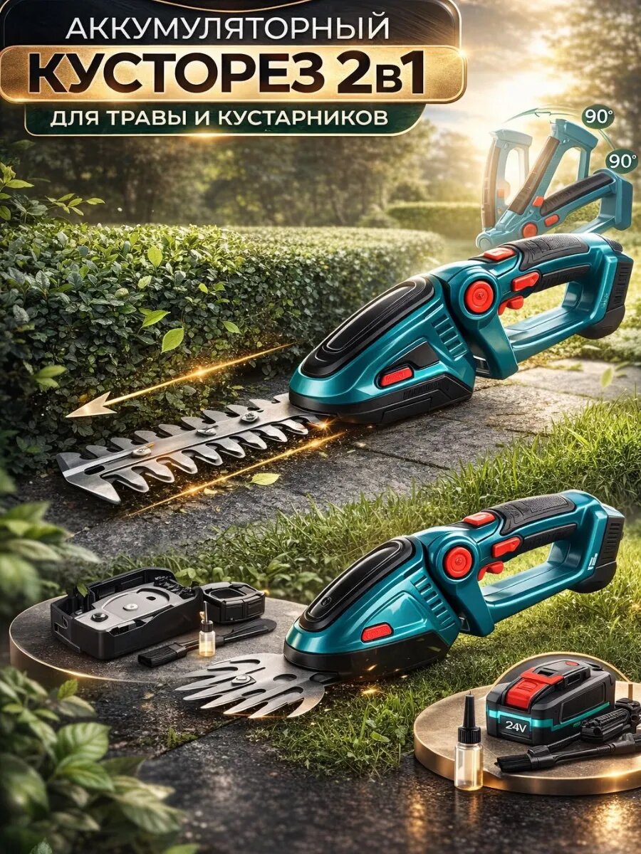 Кусторез садовый аккумуляторный 2в1 для травы