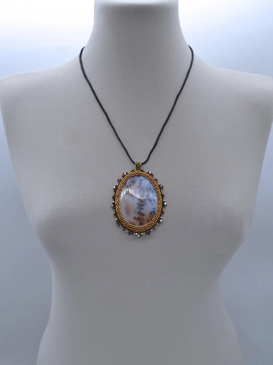 Колье, агат, кристаллы Swarovski