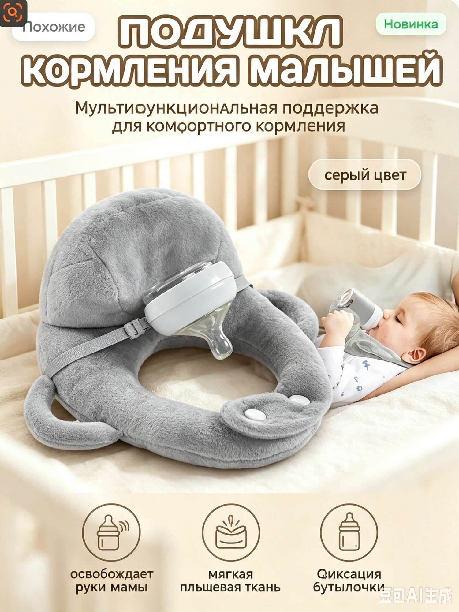 Подушка для кормления малышей, мультифункциональная подушка для кормления грудью и бутылочкой, удобная поддержка для мамы и ребёнка, мягкая ткань, серый цвет для кормящих мам для смешанного кормления