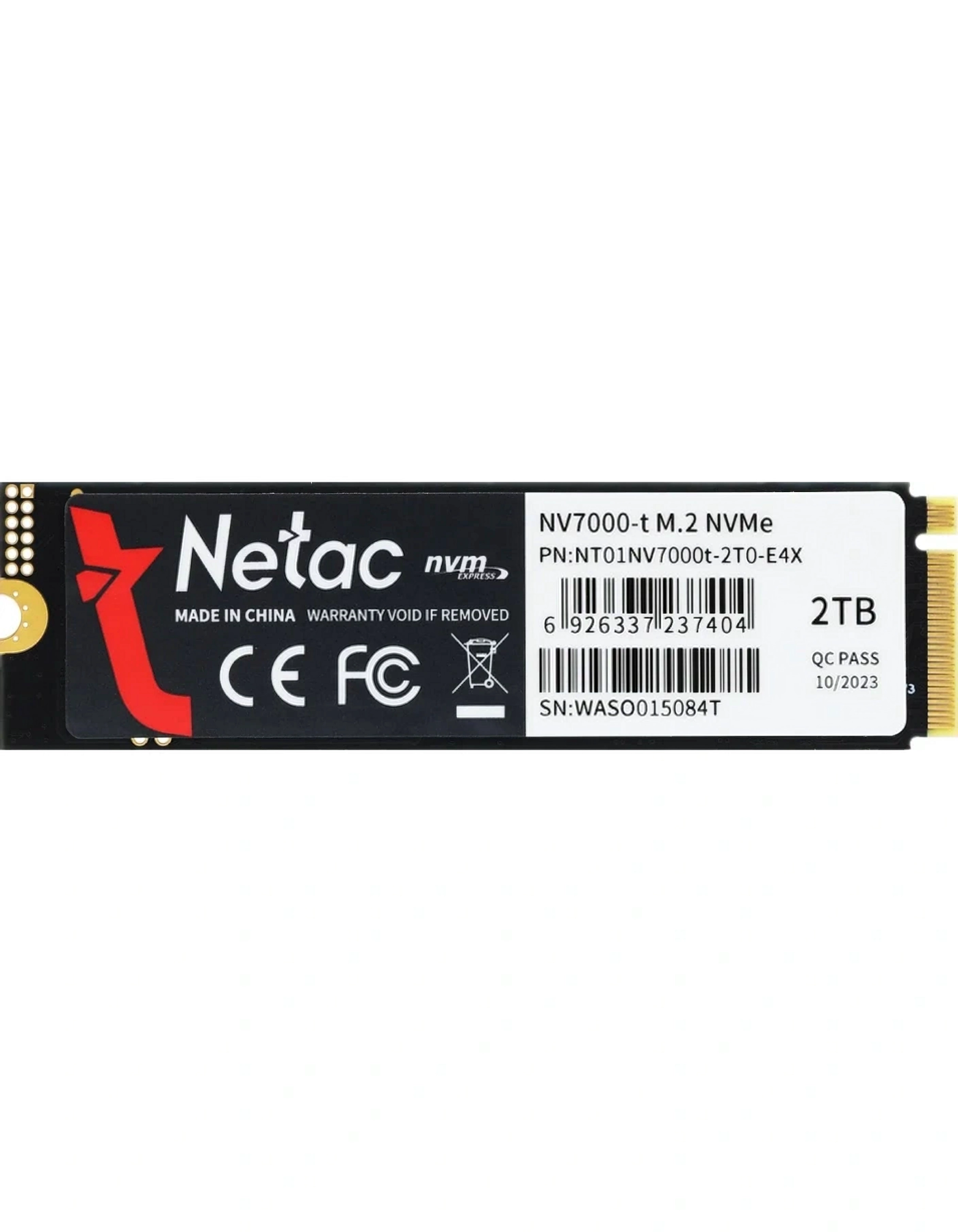 SSD накопитель NETAC NV7000-t [NT01NV7000t-2T0-E4X] 2ТБ, M.2 2280, PCIe 4.0 x4, NVMe, M.2