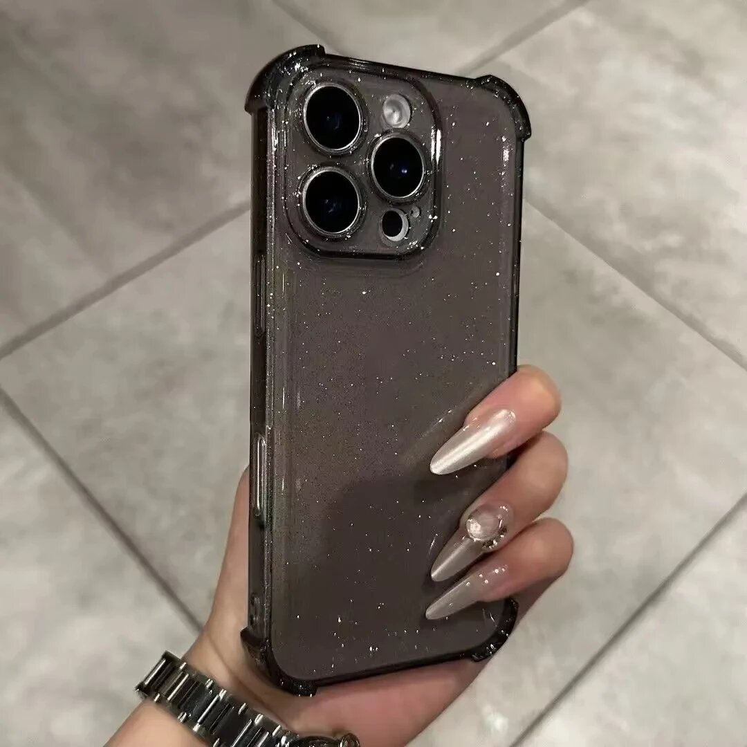 Модный противоударный прозрачный чехол с блестками для iPhone 17 Pro Max 11 Айфон 14 Про Макс, Black