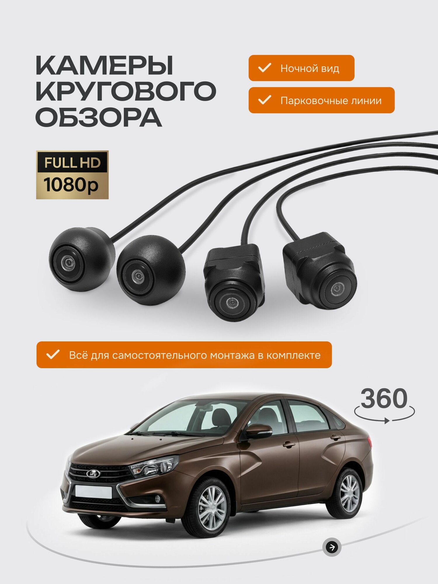 Камера 360 для автомобиля / Камеры кругового обзора 360 для авто / Система переднего вида, заднего и боковых.