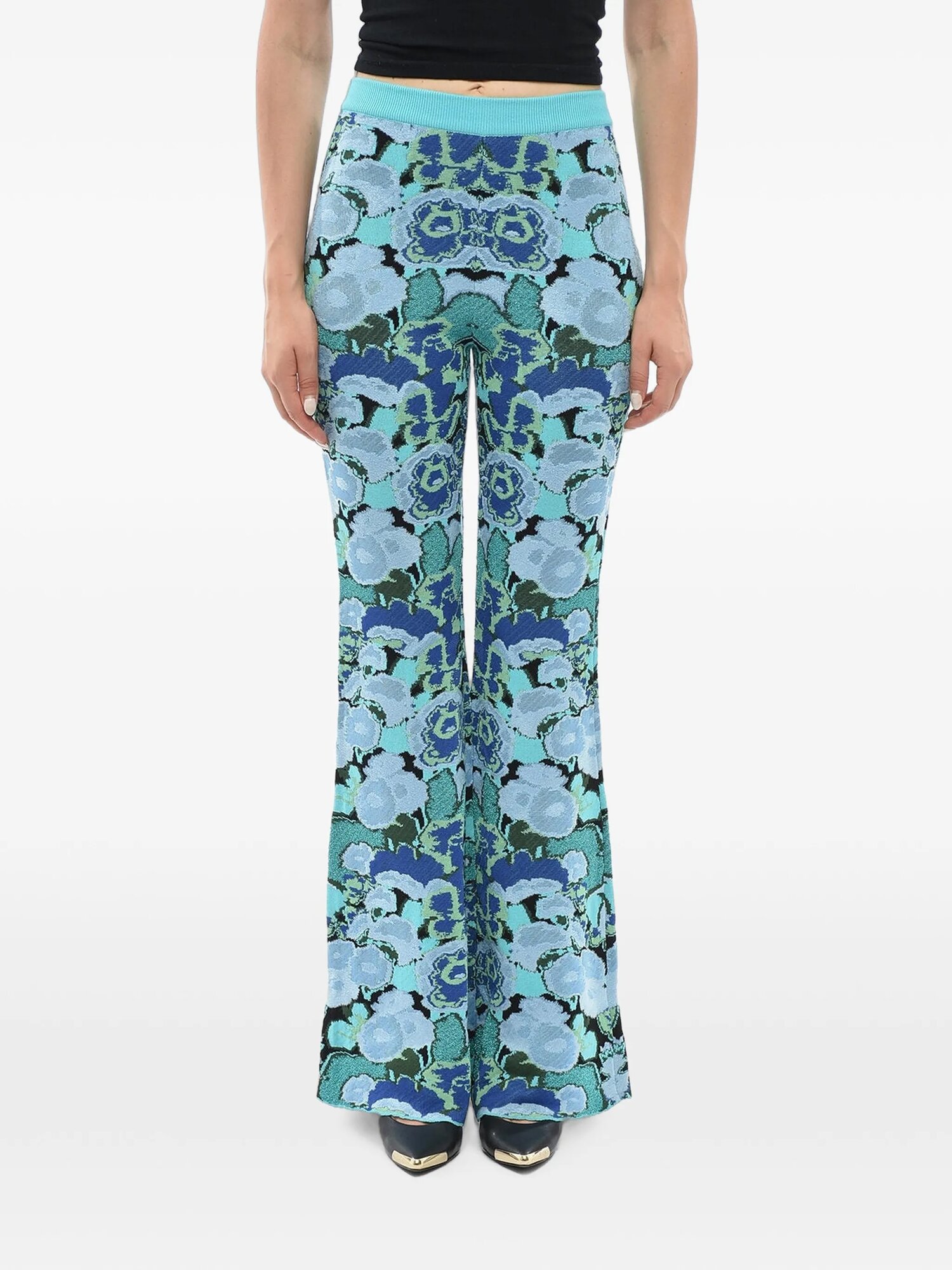 Брюки Stella McCartney Floral-jacquard flared trousers