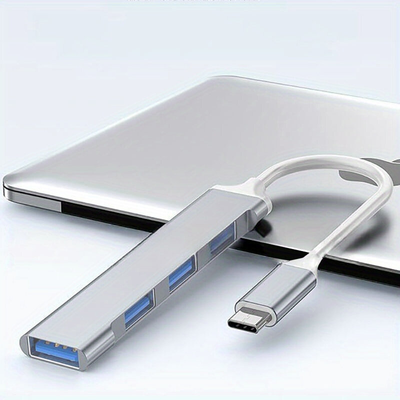 Адаптер-хаб USB Type-C на 4 порта с разъемами USB-A и USB Type-C, компактный алюминиевый корпус, серебристый