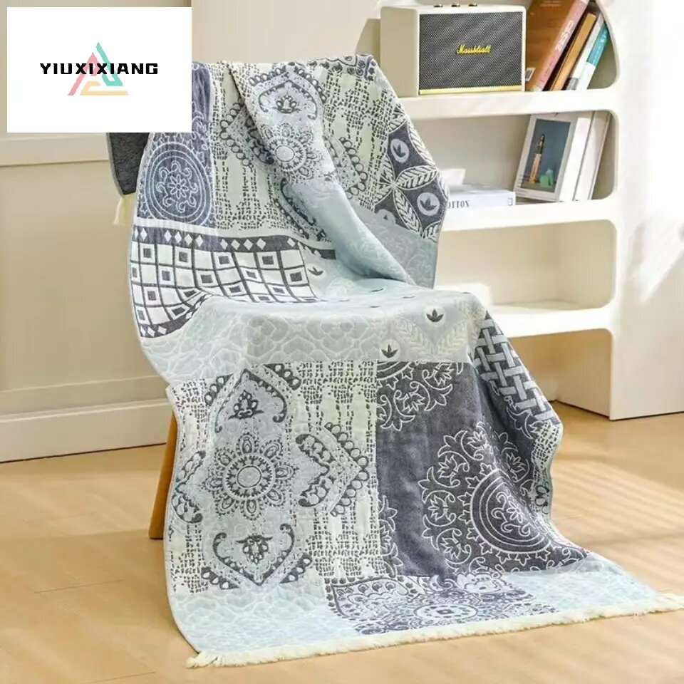 Банное Полотенце Хлопковое Многослойное 80x160 см Мягкое Впитывающее Пляжное Этнический Узор Муслин