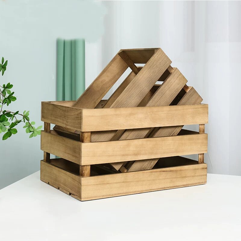 Винтажный деревянный рамочный хранитель, 2-яруса малый размер, 40x26x17см для компактных решений хранения
