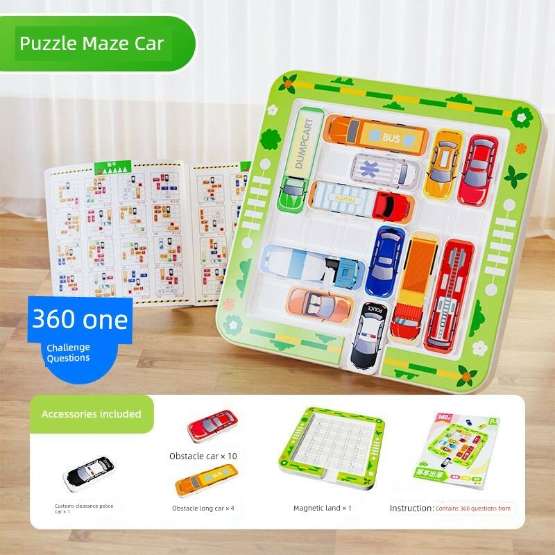 Магнитная игра-головоломка с машинками для детей 3-6 лет: 15 машинок, 360 головоломок, магнитные элементы - деревянная