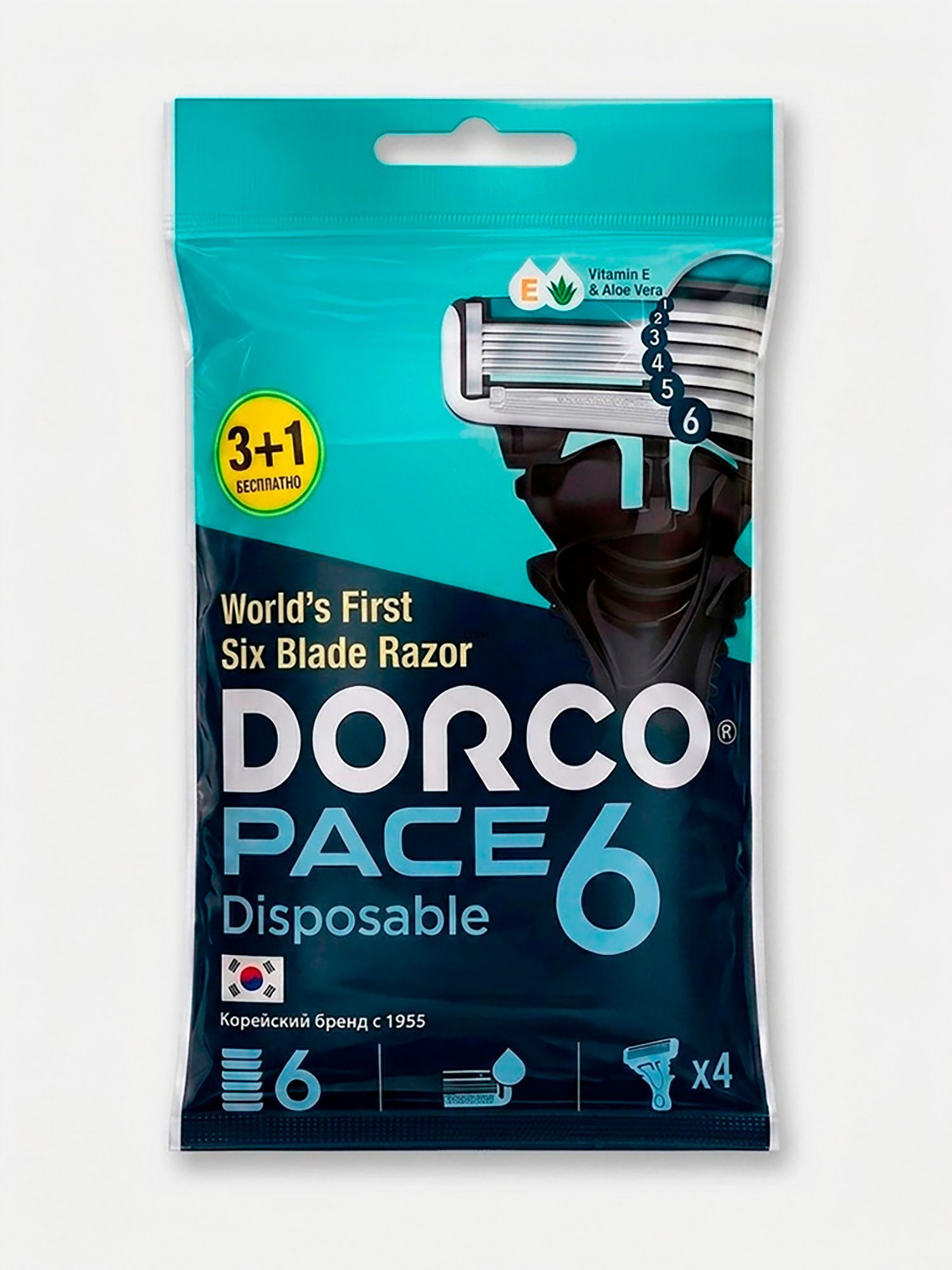 Dorco Pace6 Одноразовые бритвы (4 станка), 6 лезвий