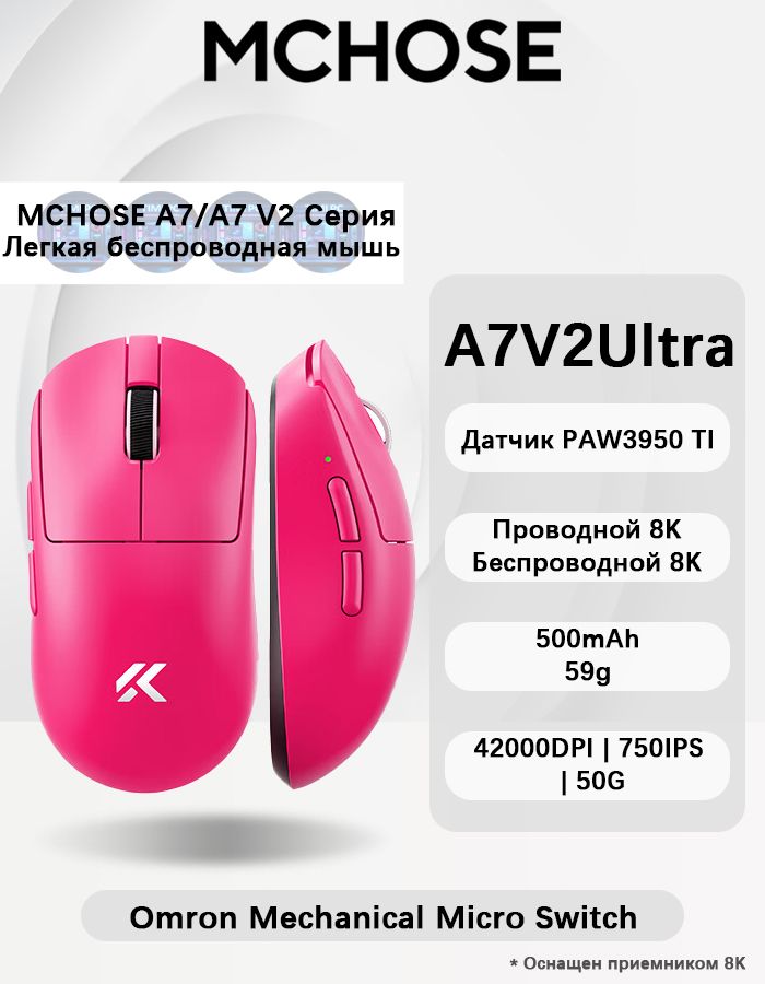 Игровая мышь беспроводная MCHOSE A7 V2 Ultra, пурпурный