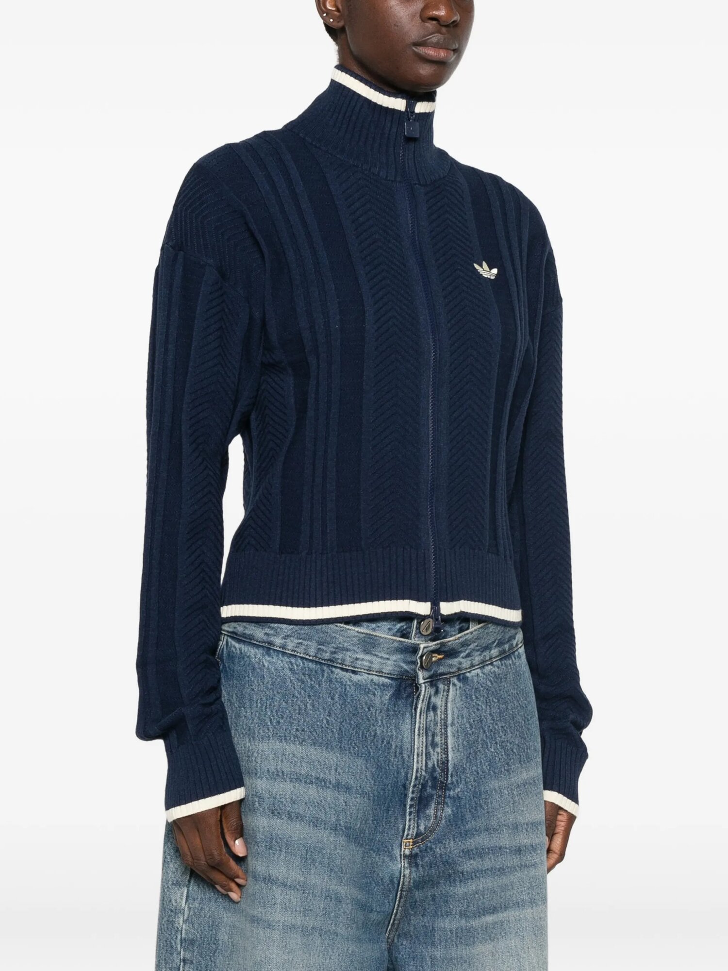 Свитер adidas Herringbone-knit zip-up sweater, размер 4 UK, , blue — фото 1